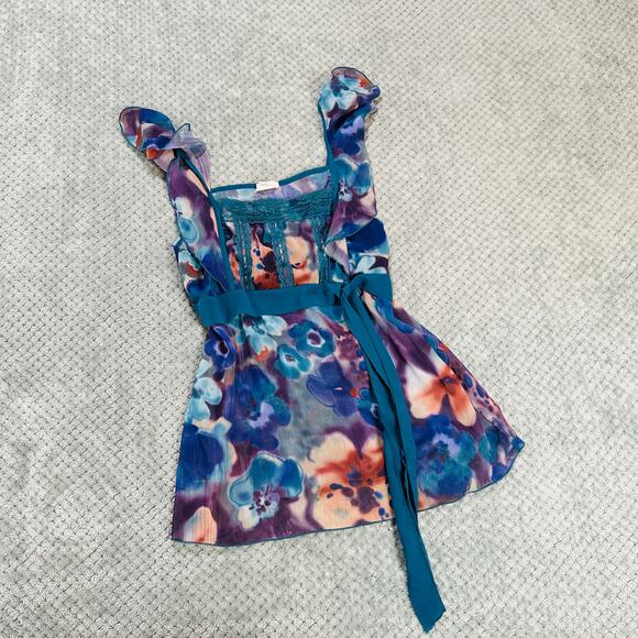 Studio Y | Tops | Vintage Retro Y2k Blueteal Floral Silky Babydoll ...